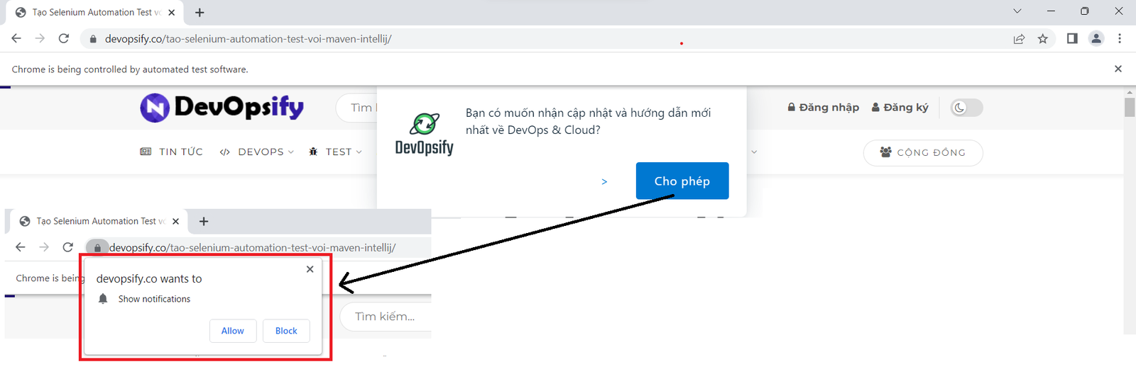 Làm việc với Notifications popup sử dụng Selenium Webdriver - DevOpsify